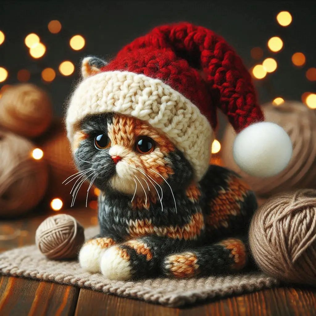 Knitted Tortoiseshell Cat Christmas Card – The Cat Gallery