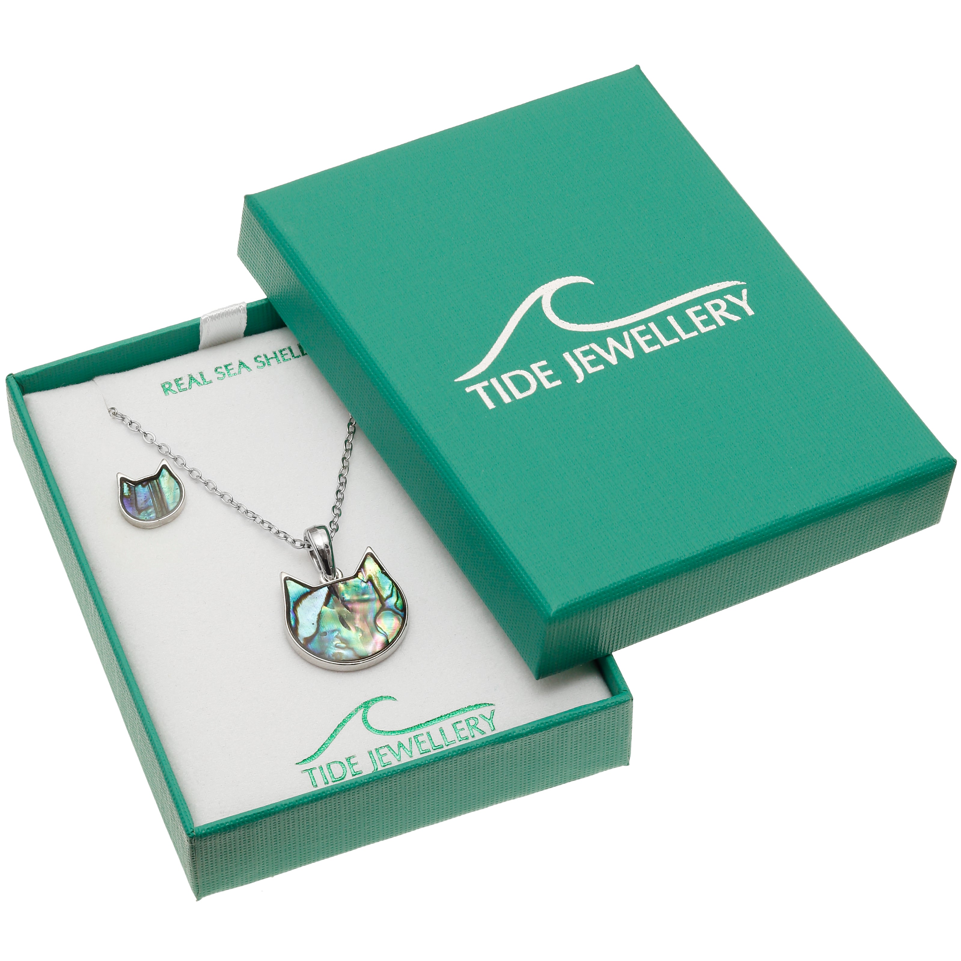 Paua Shell Cat Face Jewellery Set – The Cat Gallery